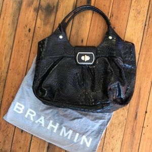 Brahmin | Bags | Brahmin Black Leather Croc Embossed Bag | Poshmark